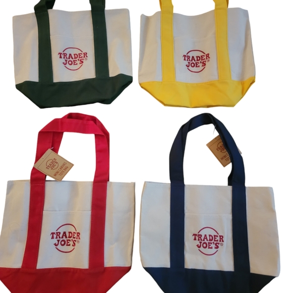 Trader Joe'S | Bags | Trader Joes Mini Canvas Tote Bags Complete Set All 4 Red Yellow Green B ...
